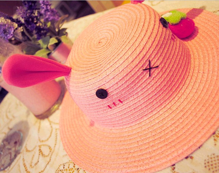 Handmade Children Straw Hat Rabbit Cap Kid Sunhat on Luulla