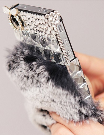 Shinning Diamond Grey Fur Iphone Case For 4 / 4s on Luulla