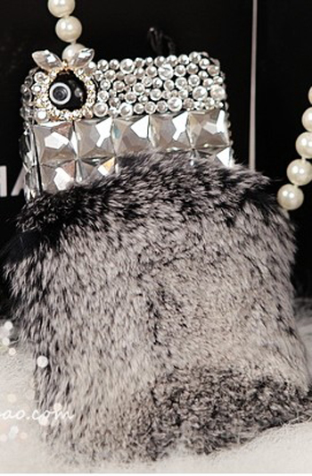 Shinning Diamond Grey Fur Iphone Case For 4 / 4s on Luulla