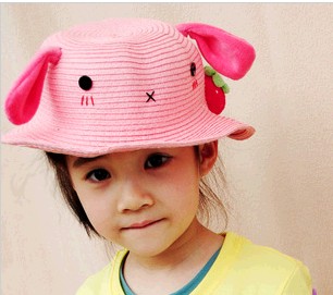 Handmade Children Straw Hat Rabbit Cap Kid Sunhat on Luulla