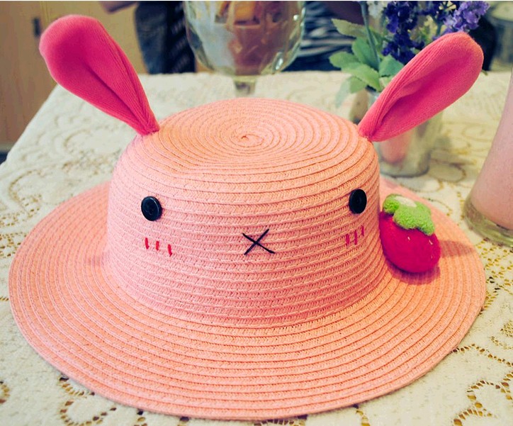 Handmade Children Straw Hat Rabbit Cap Kid Sunhat on Luulla