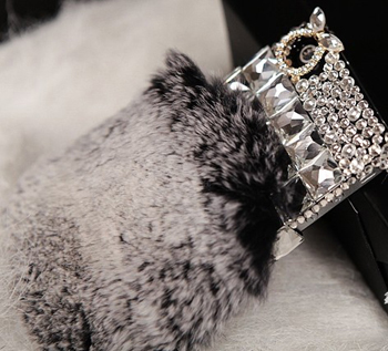 Shinning Diamond Grey Fur Iphone Case For 4 / 4s on Luulla